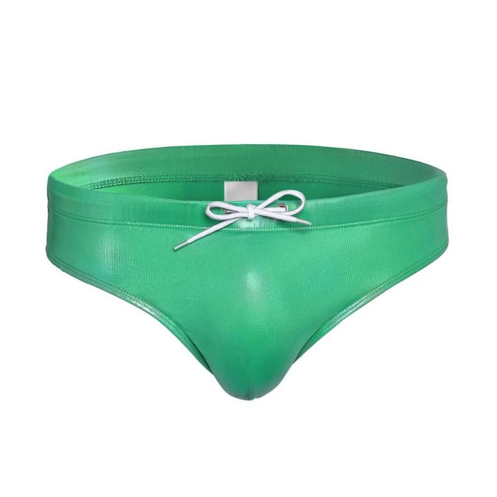 Mens Swimwear PU Leather Swimming Underwear Swim Briefs Push Up ...