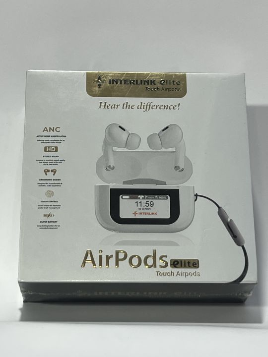 Interlink Elite Touch AirPods with ANC | Smart Display Case | HD Sound ...