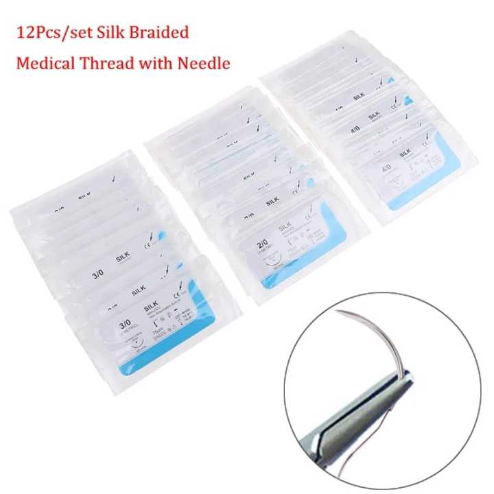 Silk Sutures Thread 12 Pieces Silk Braided Sutures Non Absorbable ...