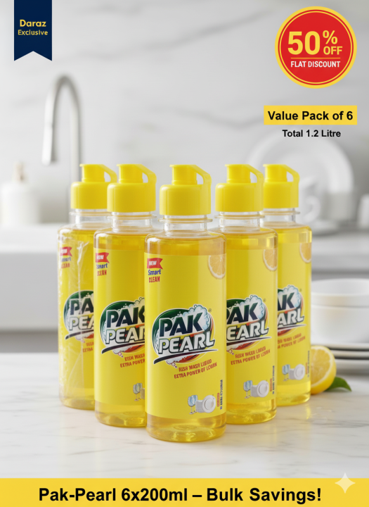 Pak-Pearl Dish Wash Liquid Value Pack of 6 x 200ml Bottles | Daraz.pk