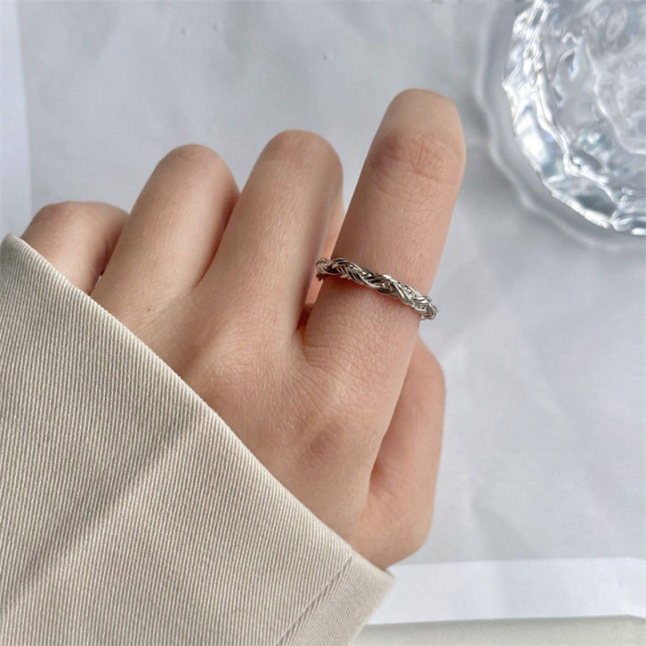 Silver platinum S925 sterling silver ring women's twist wrapping open ...