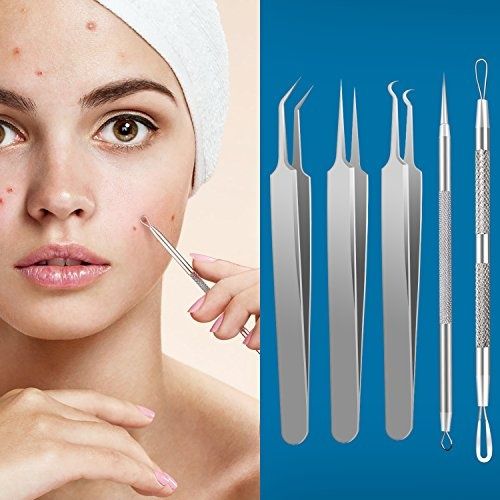 Stainless Steel Comedone Extractor Acne Remover Tool Kit 5 Pcs Set For ...