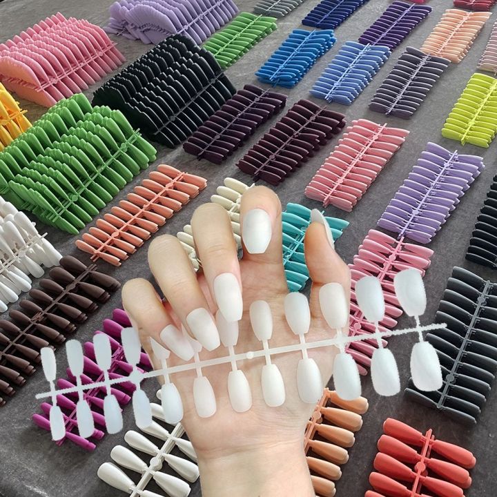 VADHARYA 24Pcs Matte False Nails Short Coffin Frosted Press Glue On ...