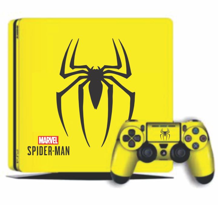 ps4 marvel spider skin yellow with 2 controller skin | Daraz.pk