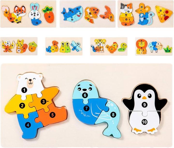 Wooden Animal Puzzle Set, Animal Puzzle Board | Food Chain Puzzle Block ...