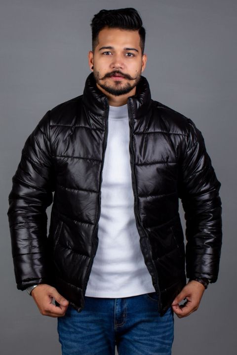 Jet Black Gleam Puffer Jacket | Daraz.pk