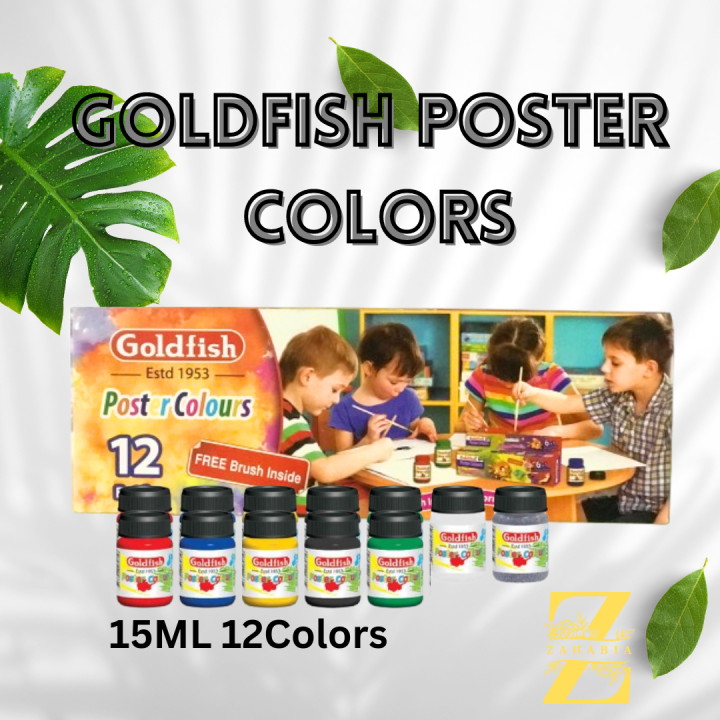 Goldfish Poster Colors 15ml Pack of 12 Colors Bottles With Free Brush ...