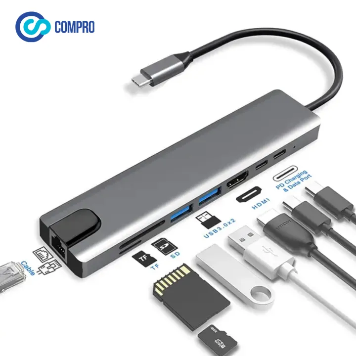 8-in-1 USB C Hub Multiport Adapter with 4K HDMI, 1000Mbps Ethernet RJ45 ...