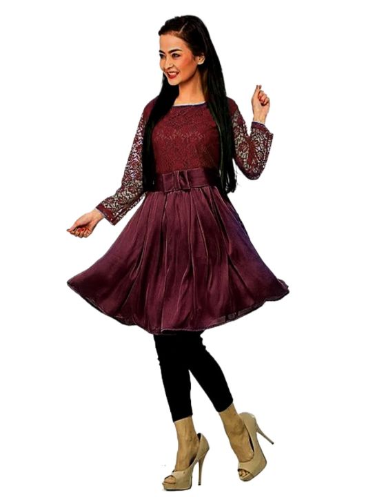Star Garnet Silk With Net Body Fancy Babydoll Frock For Girls/Women B ...