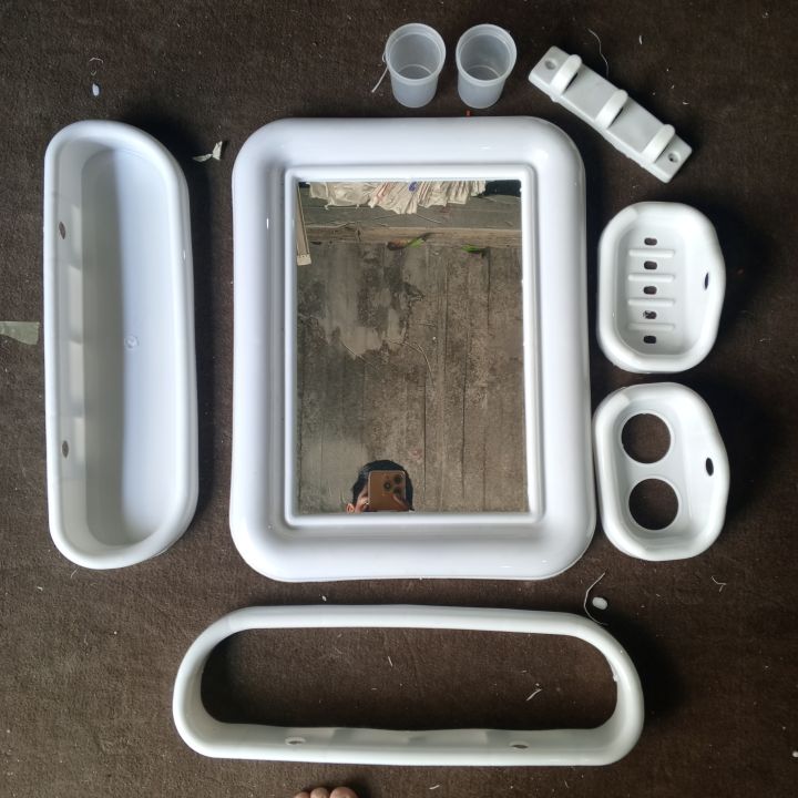 Bathroom Mirror Set 6pcs/ Complete Set - Includes Mirror, Storage Shelf ...