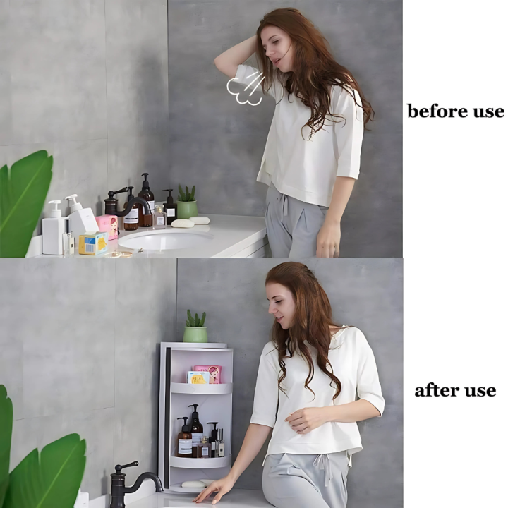 360° Rotating Washroom Corner Cabinet – Wall Mounted Plastic Bathroom ...