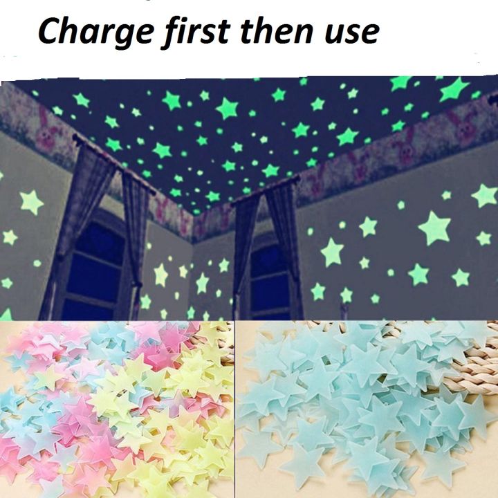 Pack of 100 3D Stars Glow in the Dark Wall Stickers Luminous ...