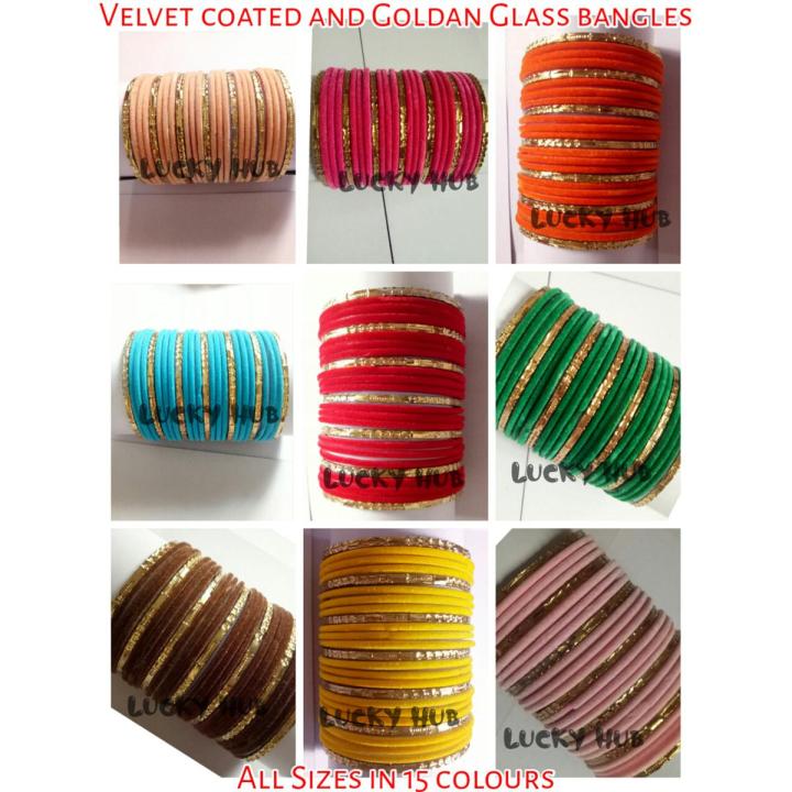 24 pieces / 2 dozen Hydrabadi Velvet Glass Bangles mixed with Golden ...