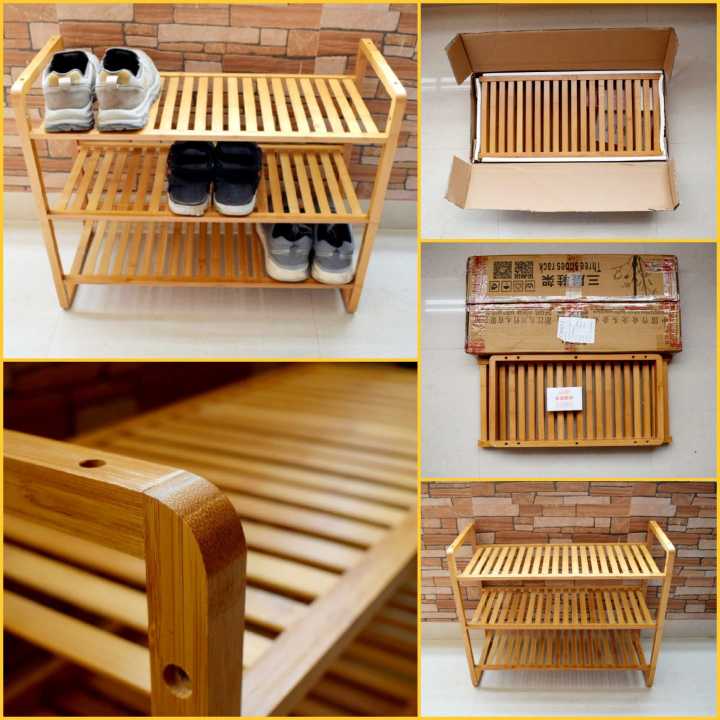 Bamboo Wood Natural Shoe Rack 3 Tier | Daraz.pk