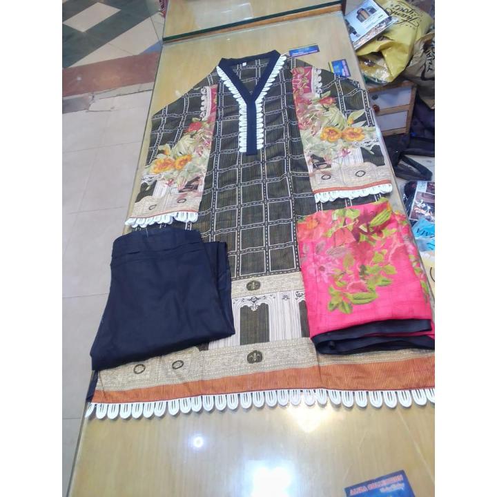 Fancy Stitched 3p Lawn suit with lawn/shafoon Dobata heavy embroiders ...