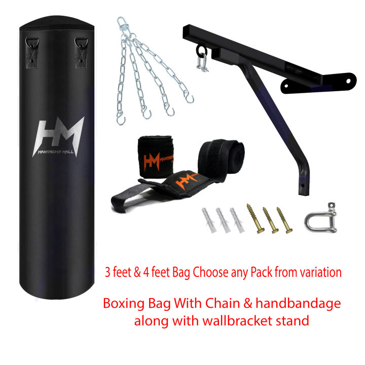 Boxing bag with chain and handbandage along with wall bracket boxing ...
