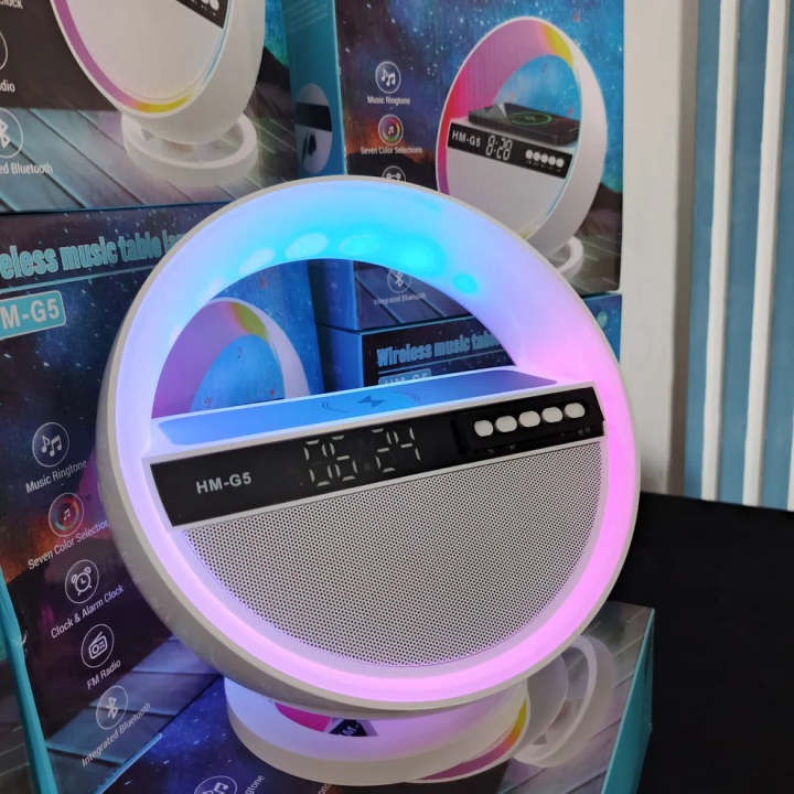 HM-G5 RGB Table Lamp Bluetooth Speaker with 15W Wireless Charger, Alarm ...