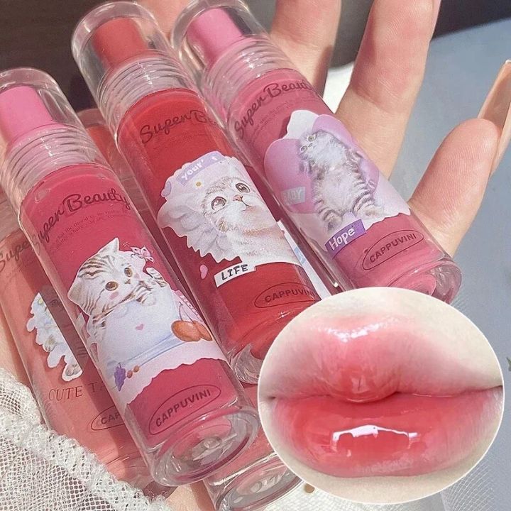 Cute Cat Mirror Water Lip Glaze Waterproof Moisturize Red Lip Tint ...