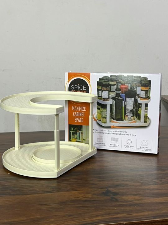 DAILY VIBES Spice Spinner Rack – 2-Tier Rotating Kitchen Organizer ...