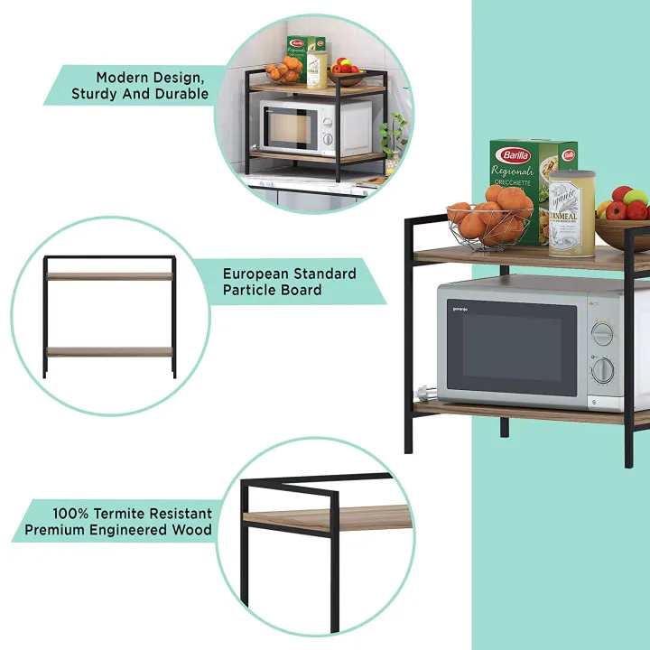 2 Tier Wood & Metal Microwave Stand Kitchen Storage Shelf Microwave ...