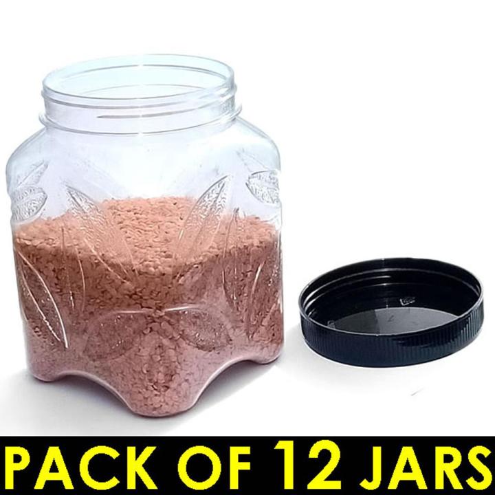 Pack of 12 - Leaf Design Big Size Kitchen Jars - Black Cap - 1000 ml ...