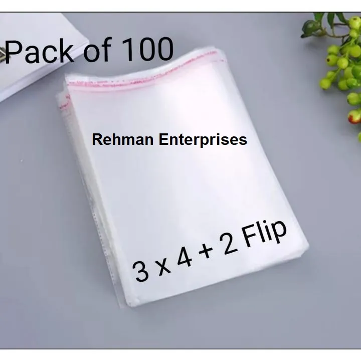 Pack of (100) 3x4 inch Crystal Clear Flap Seal Bag Resalable Poly ...