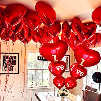 5pcs 17 inch Long Red Foil Heart Balloons, Foil Balloon Dil for ...