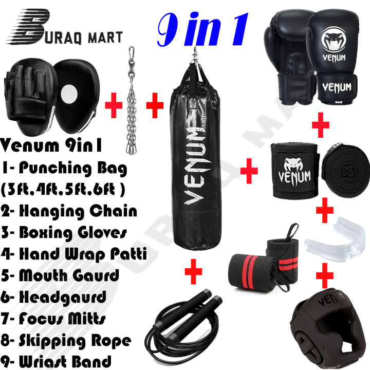 Complete 9-in-1 Venum Boxing Kit Featuring Punching Bags, Heavy Chains ...