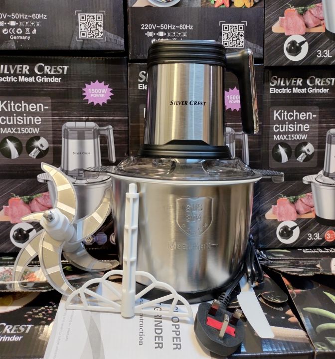 Silver Crest Electric Meat Grinder chopper 3 Liters Stainless steel sharp Cutting blades ...