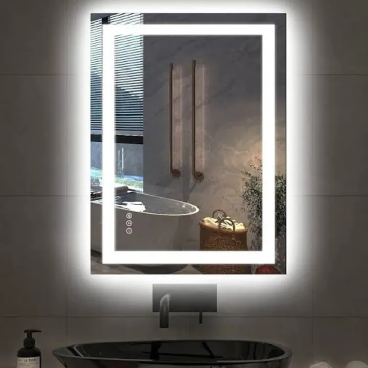 Rectangle LED Mirror with Modern Geometric Design – 18x24 Inches | Daraz.pk
