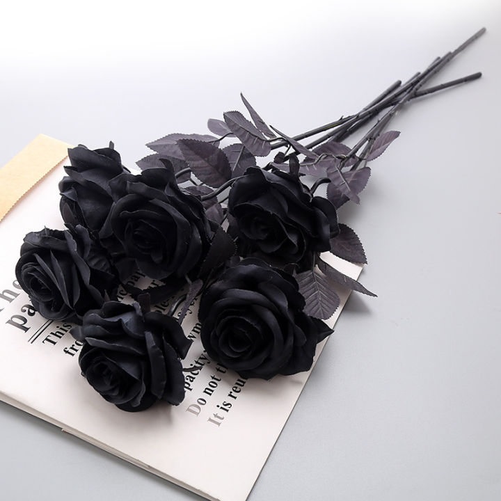 Pure Black Single Rose Bouquet Halloween Ghost Festival Horror Gothic ...