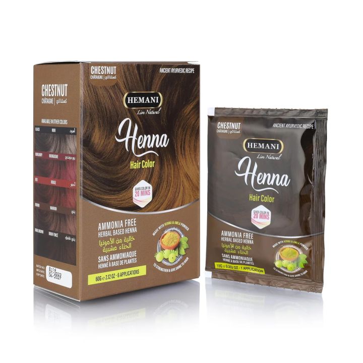 HEMANI - CHESTNUT NATURAL HENNA HAIR COLOR 60GM "6 POUCH" | Daraz.pk