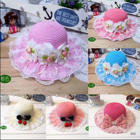Girls straw hat 12 years old summer 3 flower princess hat 5 children ...