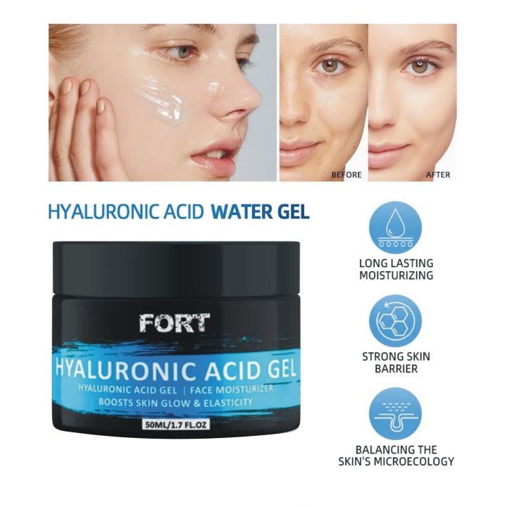 FORT Hydro Boost Face Moisturizer Gel with Hyaluronic Acid for Dry Skin ...