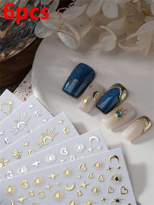🌙 6 Sheets Bohemian Theme Nail Art Stickers – Golden and Silver Star ...