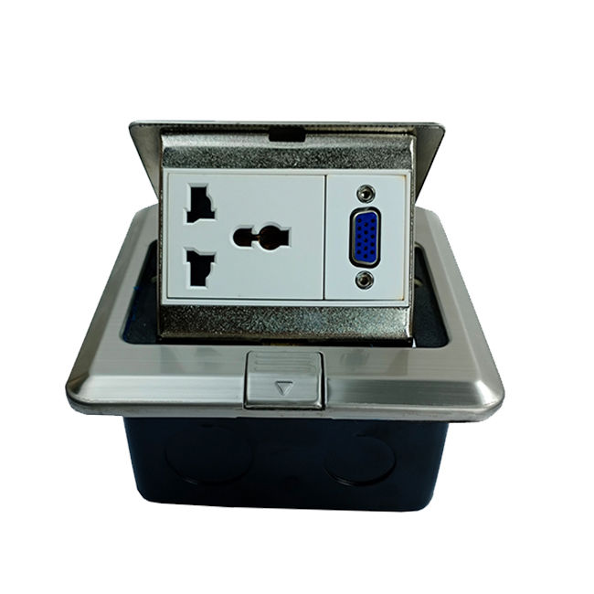 Clopal Silver Square Pop-Up Floor Sockets Multi + VGA Socket With Box ...