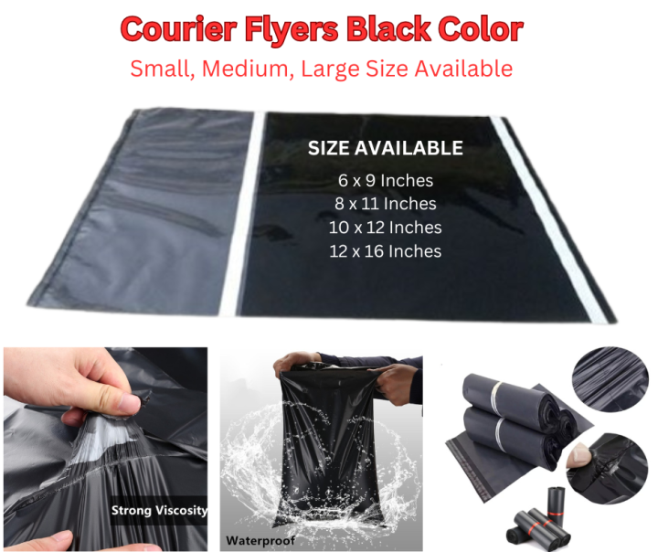 Pack of 30 Black Courier Flyers with Mailer Pocket | Packaging Flyers ...