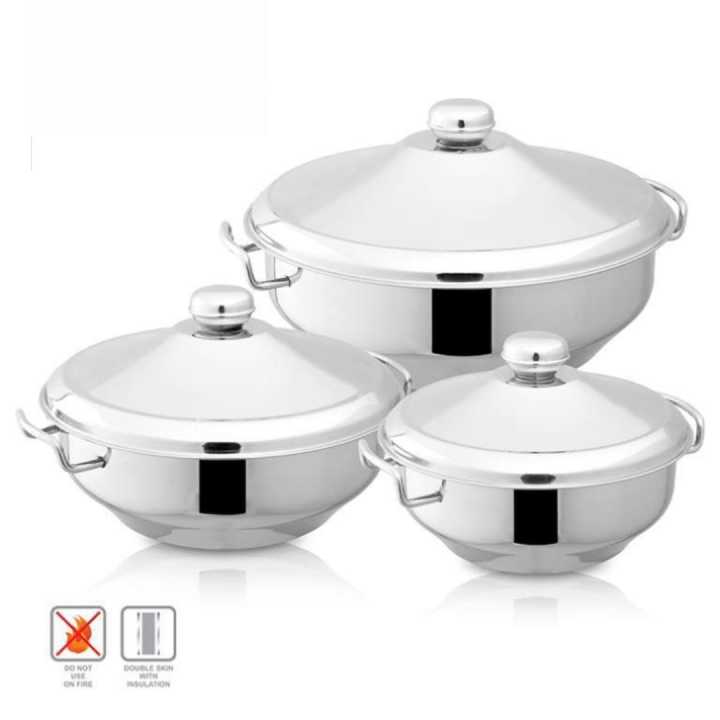 Royal Stainless Steel Hot Pot Set – 3-Piece Double Body Insulated Food ...