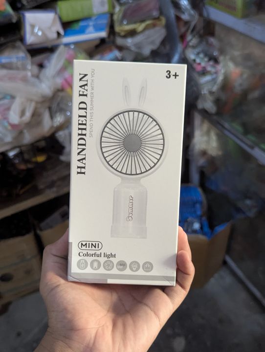 Mini Handheld Rechargeable Fan with Colorful LED Light – Cute Bunny ...