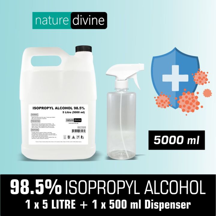 5000 ml (5 Litre) Nature Divine 98.5% Isopropyl Alcohol, IPA Rubbing ...