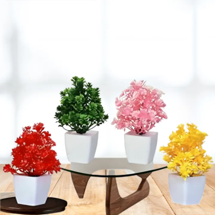 Cutie Brand Mini Artificial Flowers, Pack of 4 Plants, Home Decoration ...