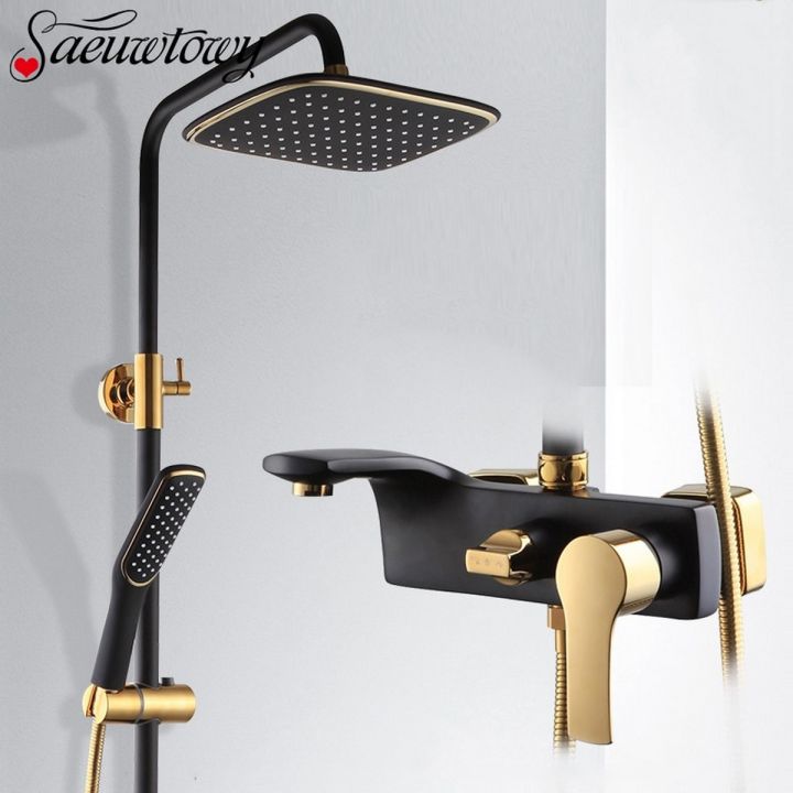 Luxury Complete 9 Pieces Black gold bathroom shower Set Bathroom ...