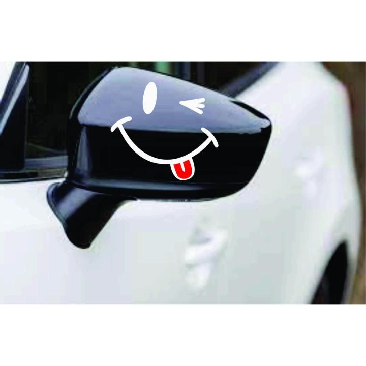 2 Pcs Eye Winkling (White and Red Pair) Side Mirror Funny Decals ...