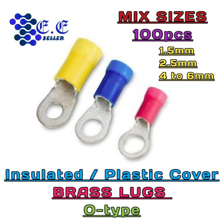 100pcs MIX SIZES Insulated lugs Brass, control thimbles, Ring Cable ...