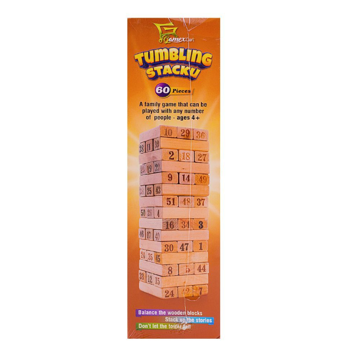 Tumble Tower, 60 PCS Wooden Block Stacking Yard Game with 2 Dice & 1 ...
