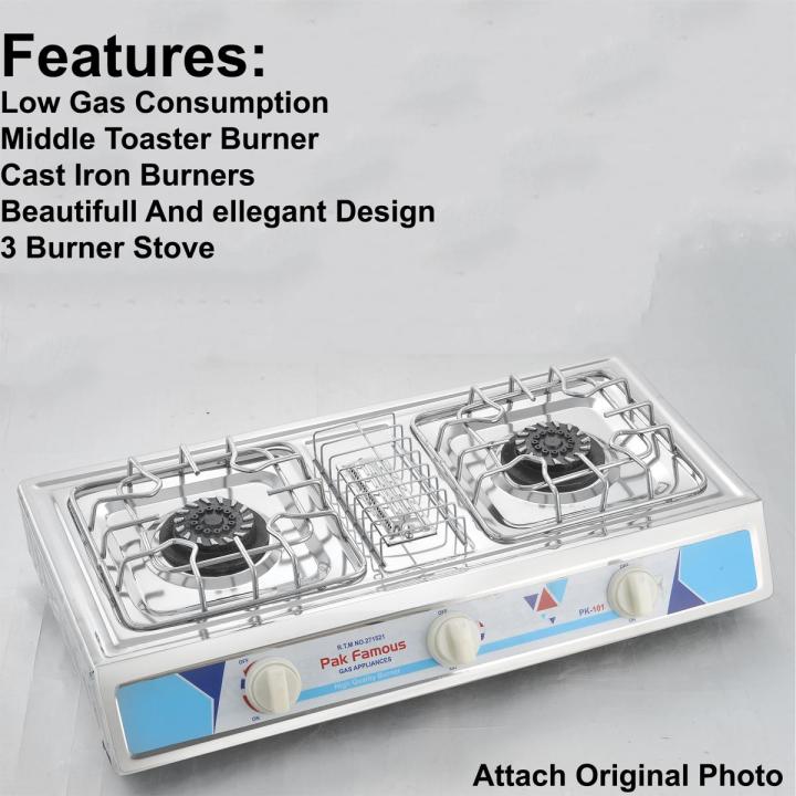 Gas Stove 3 burner Full fine Glass shine Steel triple burner kitchen ...