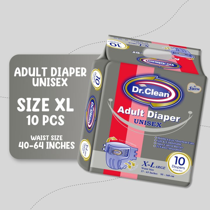 Dr.Clean Adult Diaper Unisex | Size XL | Waist 40-64 inches ( 10 Pcs ...