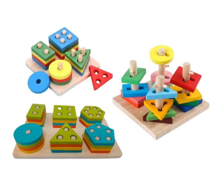 4 Columns Wooden Geometric Shape - 6 Columns Matching - 4 Columns Tower ...