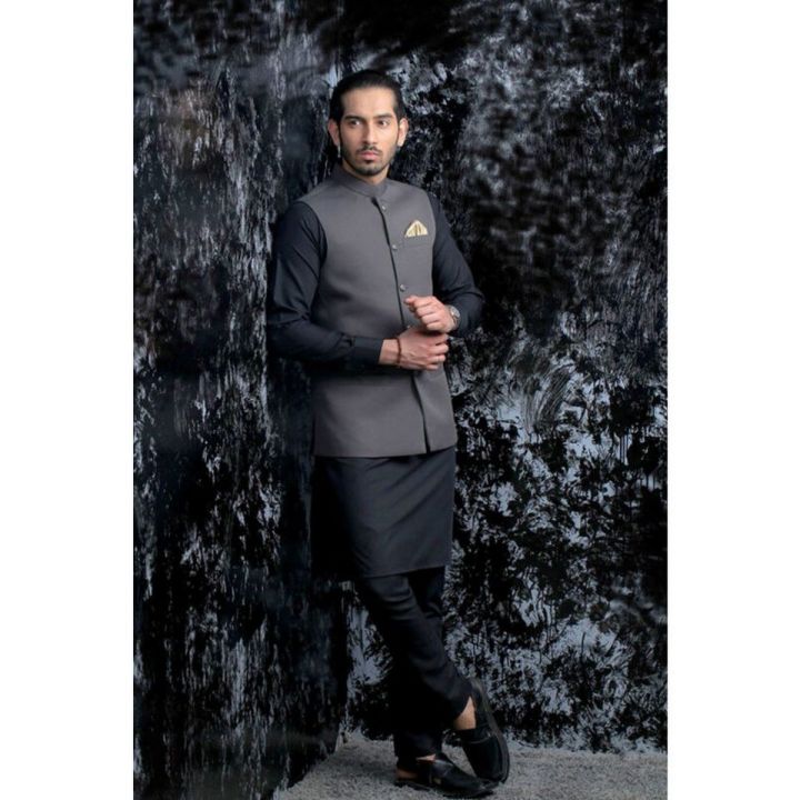 jet black wash n wear unstitched Shalwar Kameez suit soot for Men ...