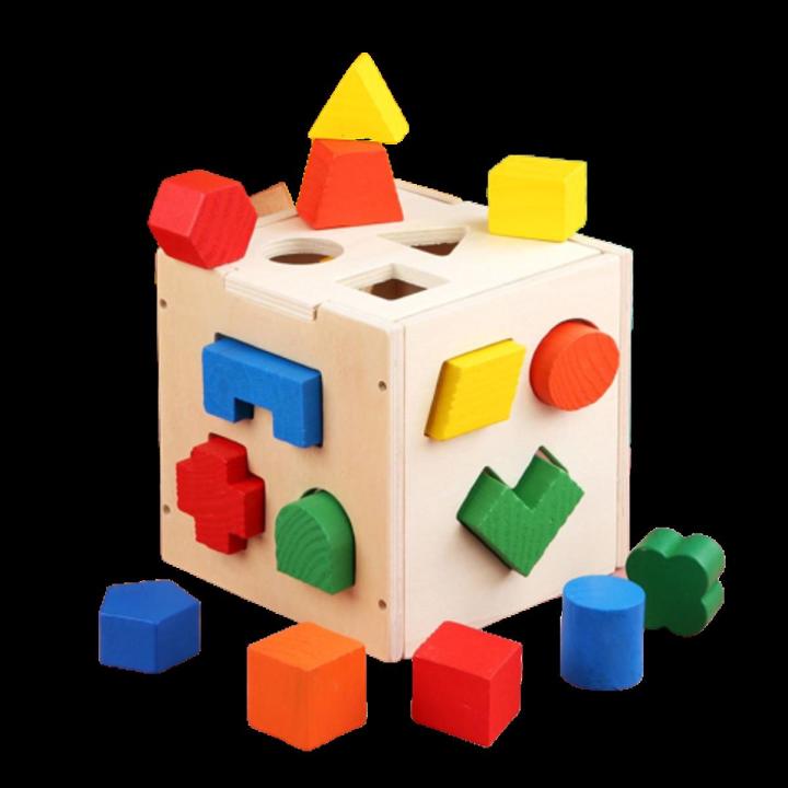 Kids Box Shape Sorting Cube - Classic Wooden Toy with 15 Shapes - Kids ...